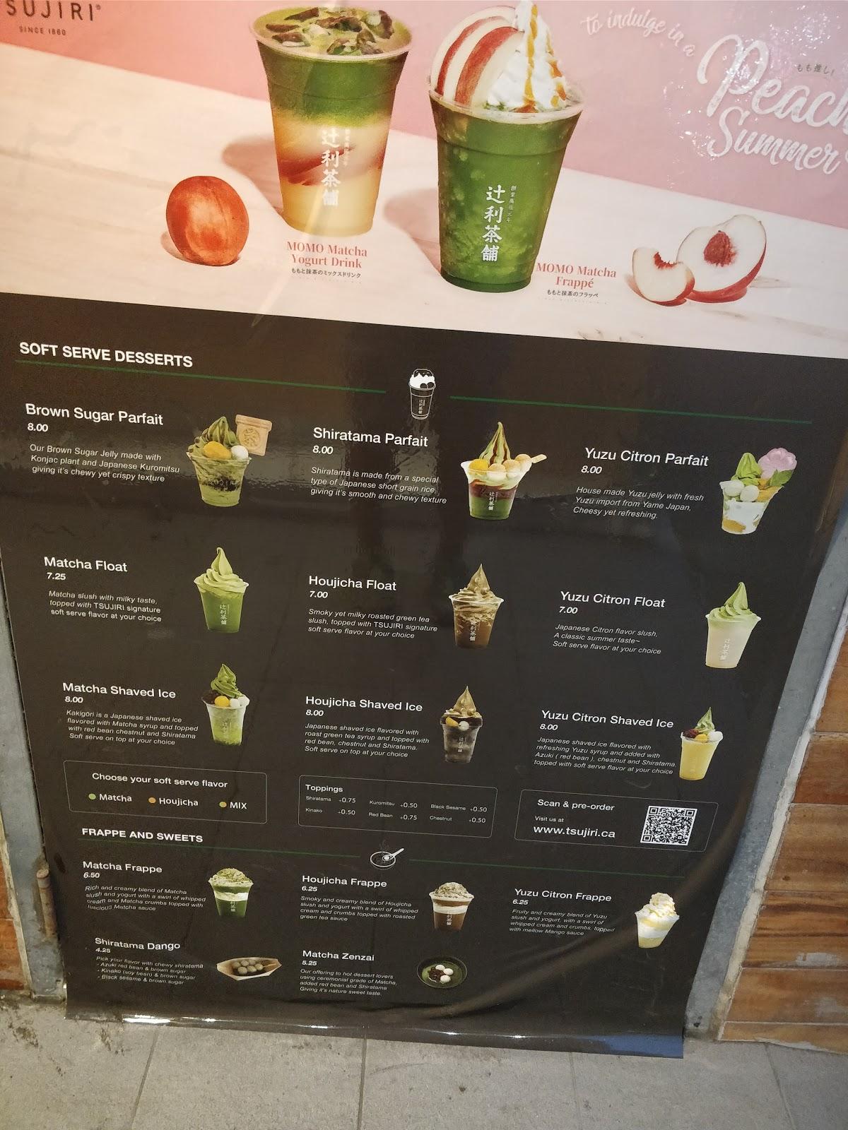Menu at Tsujiri Dundas desserts, Toronto, 147 Dundas St W