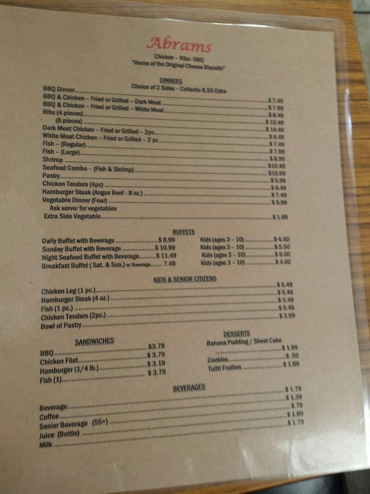 Menu at Abrams Bar-B-Q of Tarboro, Tarboro