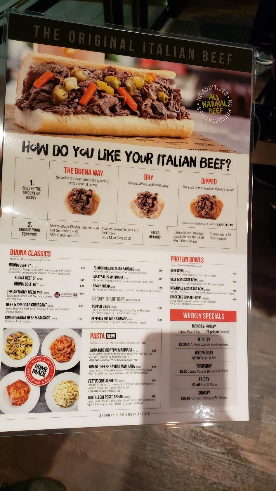 Menu at Buona - Mount Prospect pizzeria, Mount Prospect