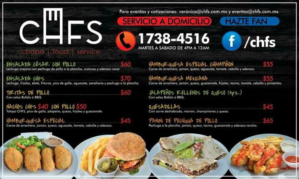 Menu at CHFS restaurant, Monterrey, JUNCO DE LA VEGA 108 COLONIA ROMA