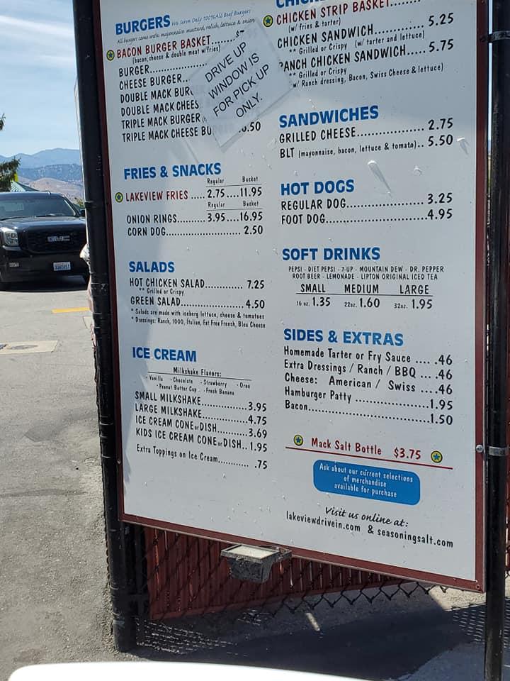 Menu at Lakeview Drive In restaurant, Chelan
