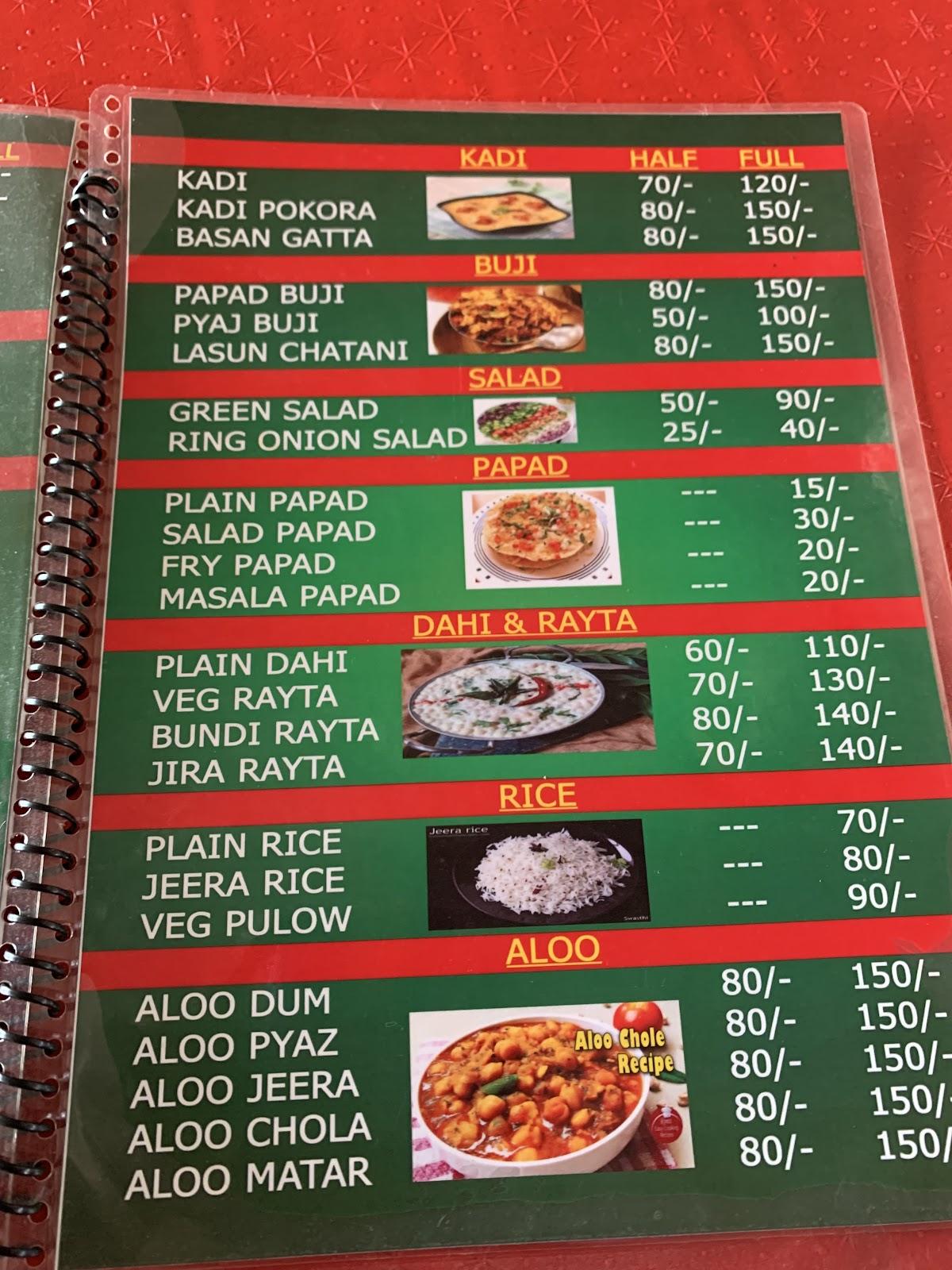 Menu at Rajasthani Dhaba, India, RMJJ+WP