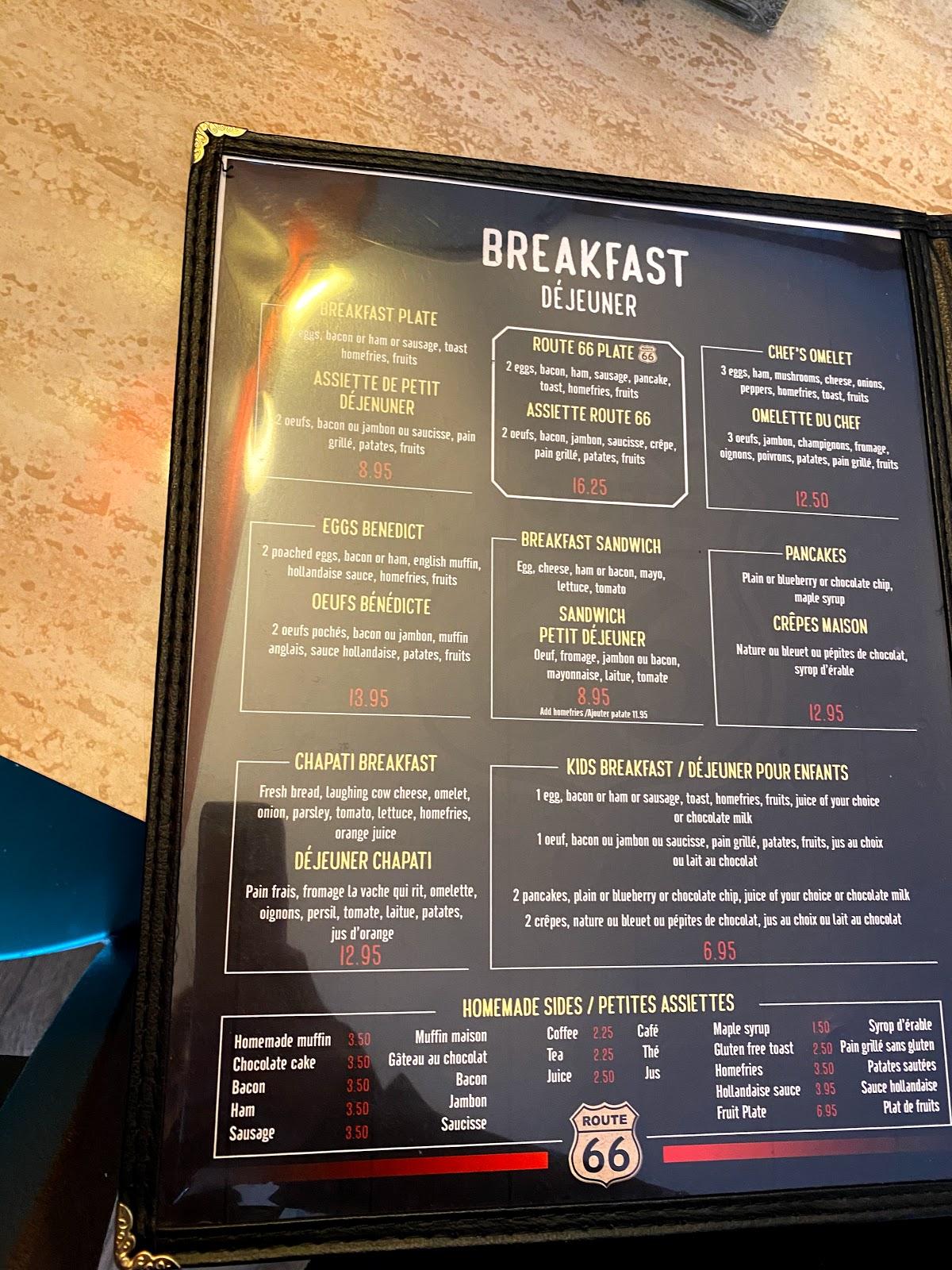 Menu at Restaurant Route 66, Shediac