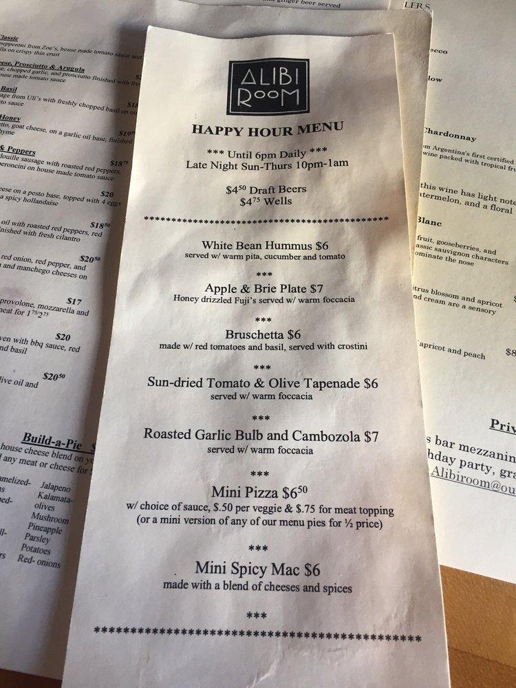 Menu at The Alibi Room Greenwood pizzeria, Seattle, Holman Rd N