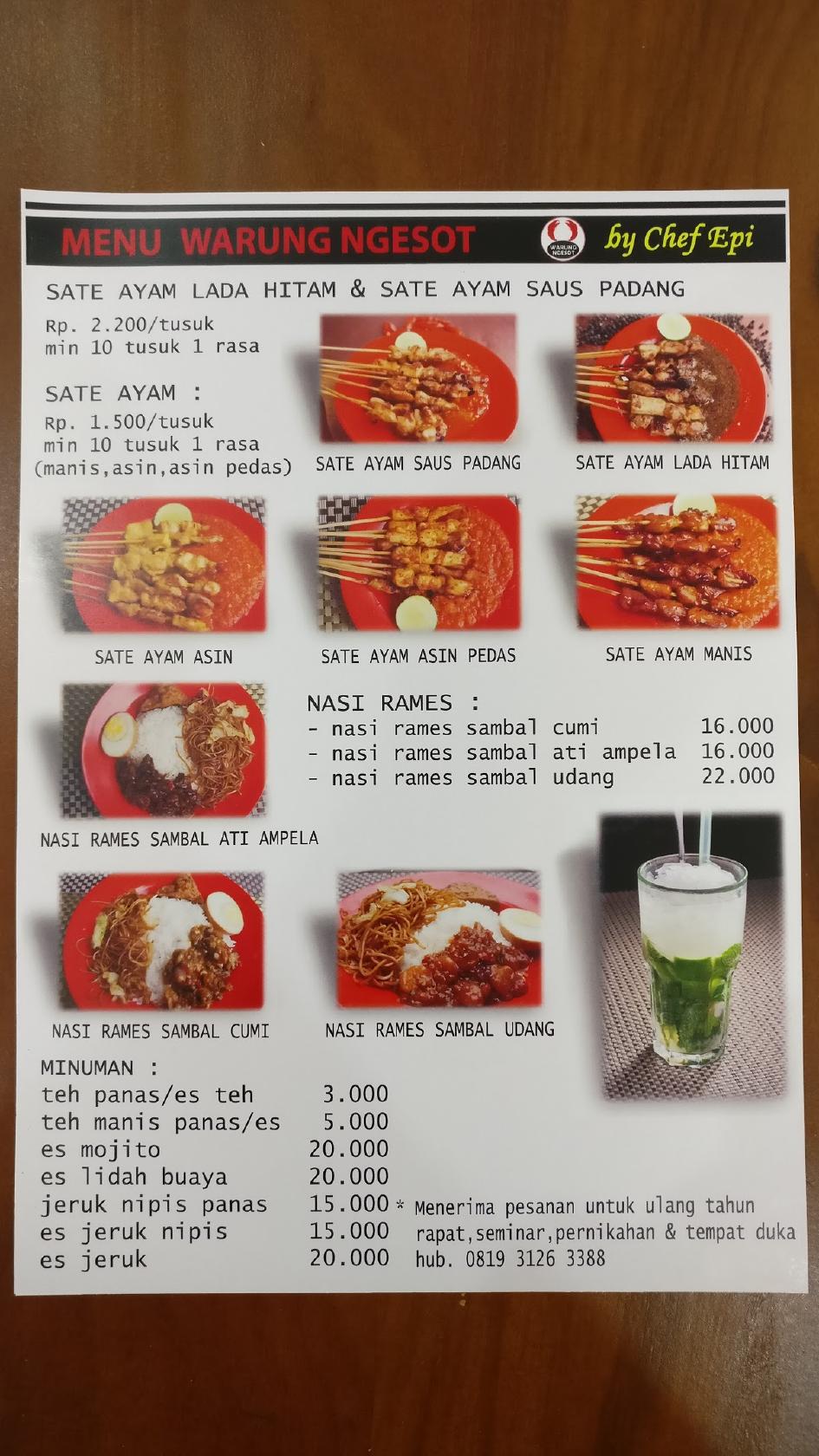 Menu at Warung Ngesot by Chef Epi restaurant, Bandung