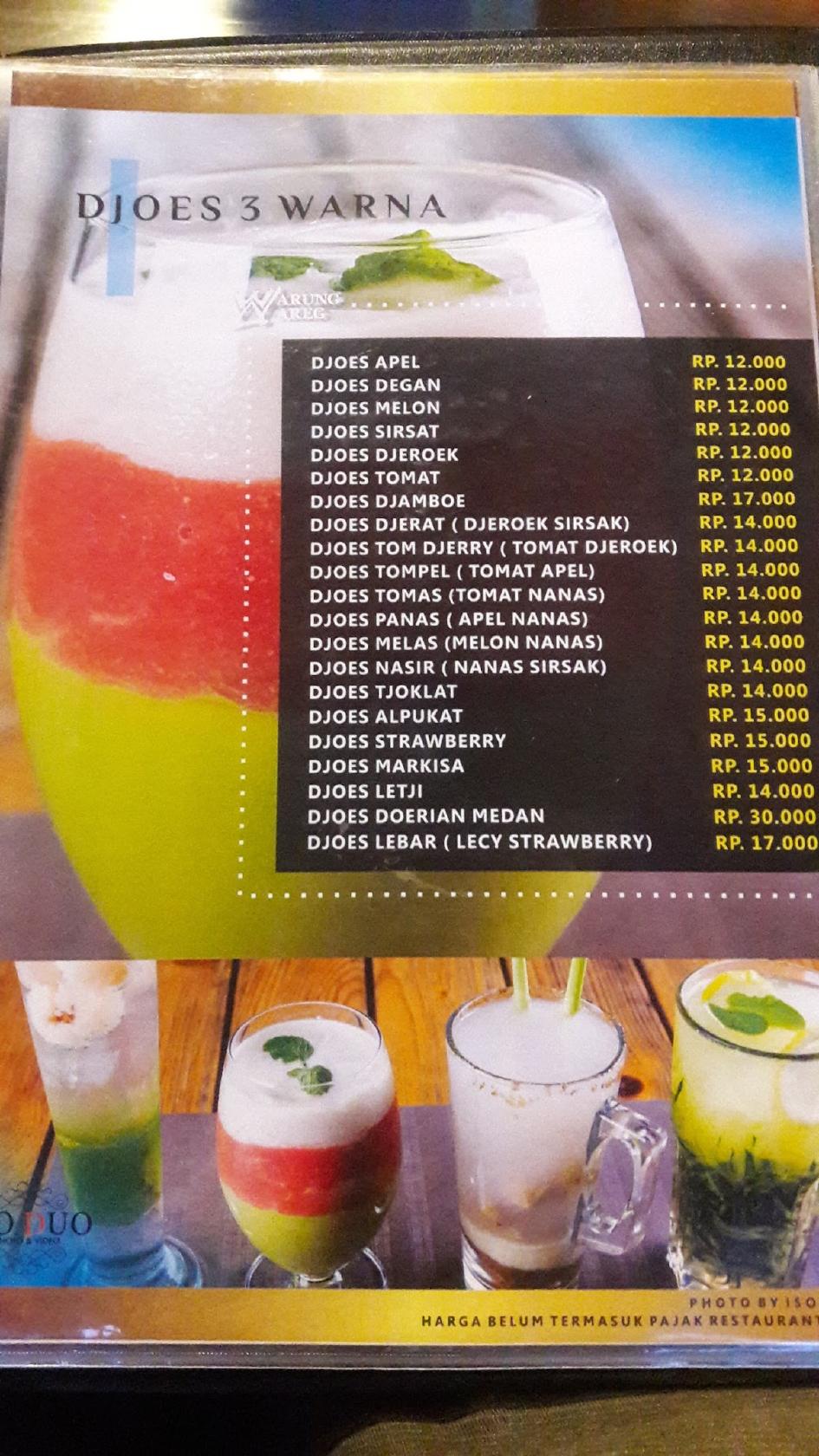 Menu at Wisata Warung Wareg restaurant, Batu, Jl. Raya Dieng No.9