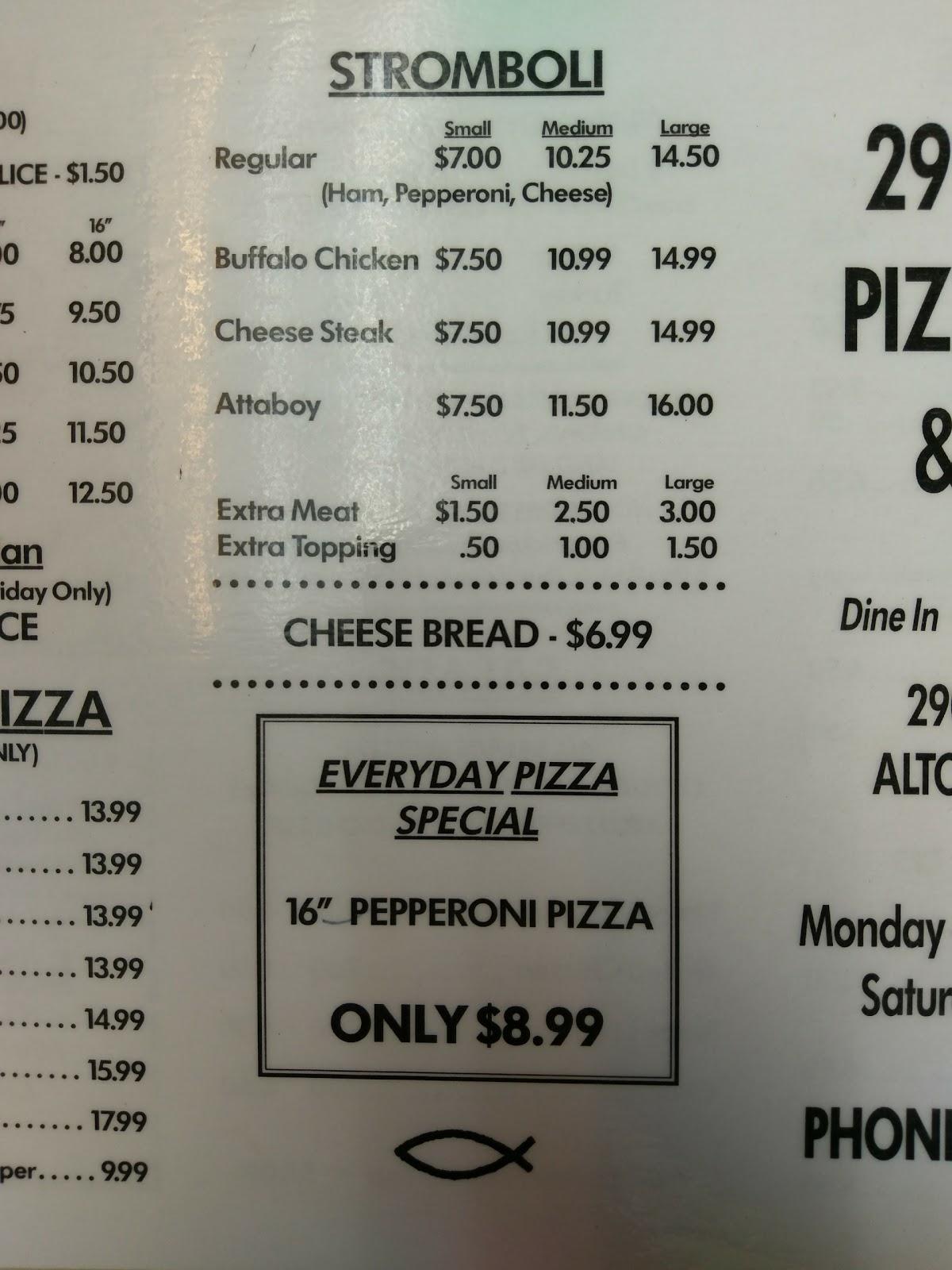 Menu at 29th St Pizza Subs & More pizzeria, Altoona