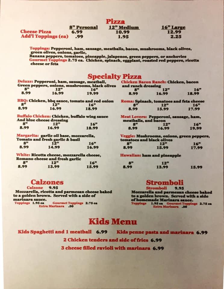 Menu at Formaggio Pizza and Italian Restaurant, Ocala