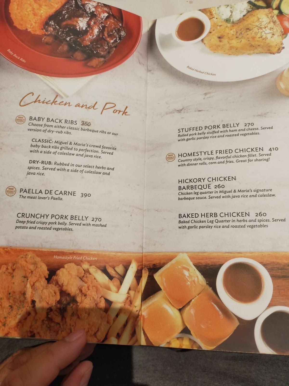 Menu at Miguel & Maria Restaurant, Marikina, 89 Lilac St