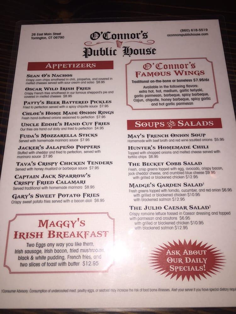 Menu at O'Connor's Public House, Mount Kisco