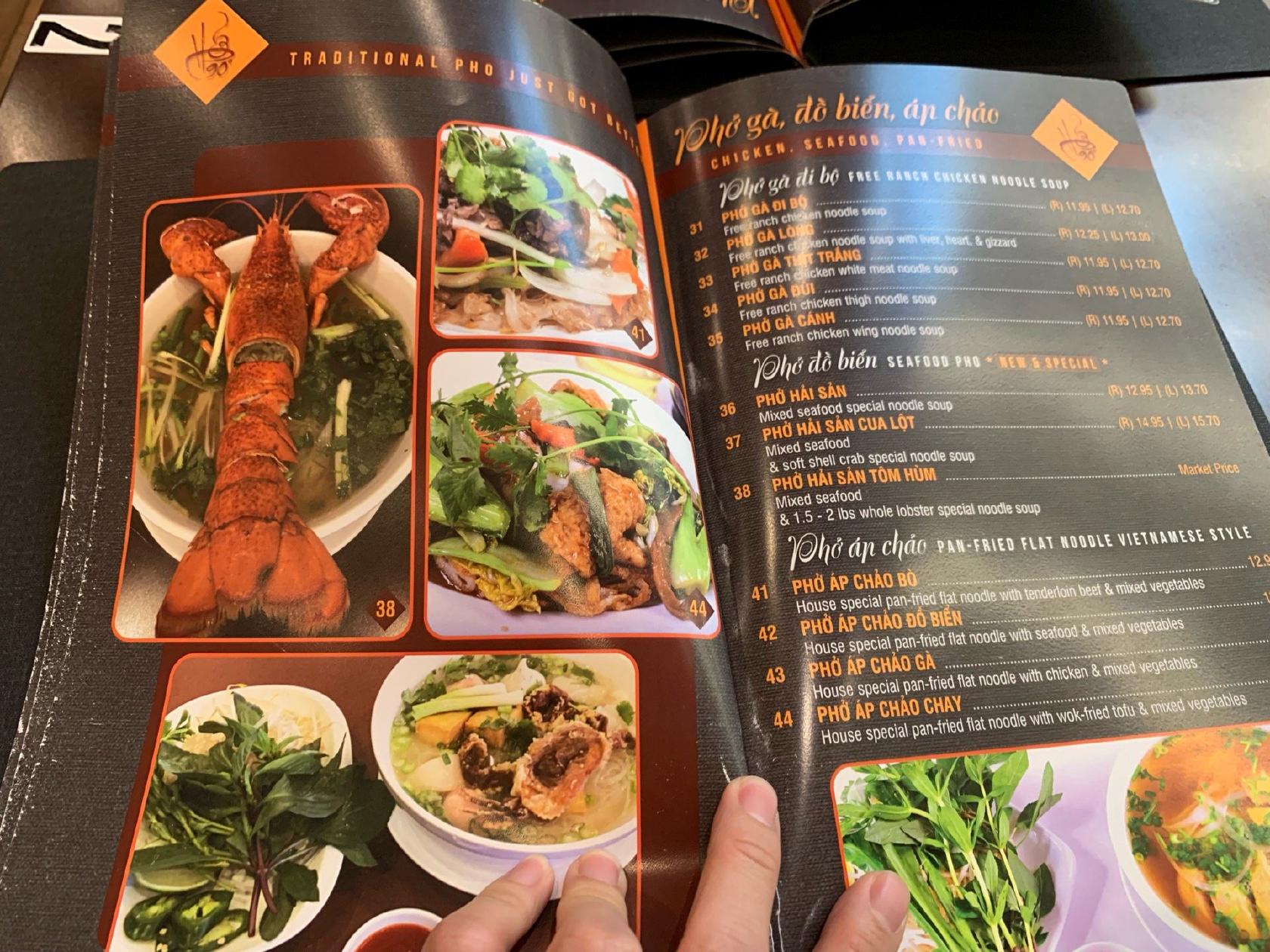 Menu at Pho 90 restaurant, Milpitas