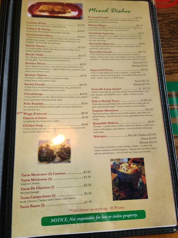 Menu at El Comal Mexican Restaurant, Bessemer