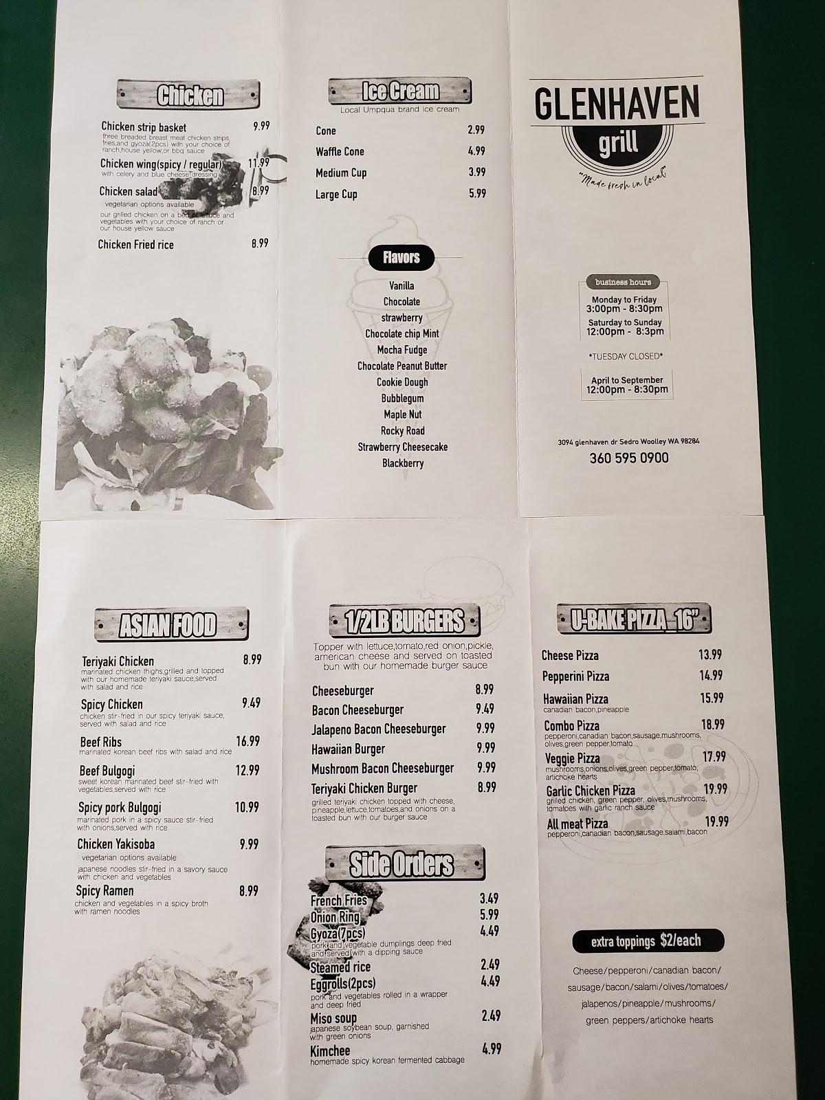 Menu at Glenhaven Grill restaurant, Alger