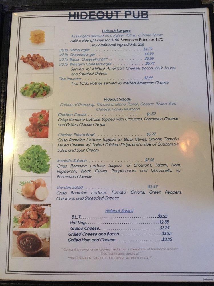 Menu at Hideout Pub, Arlington Heights