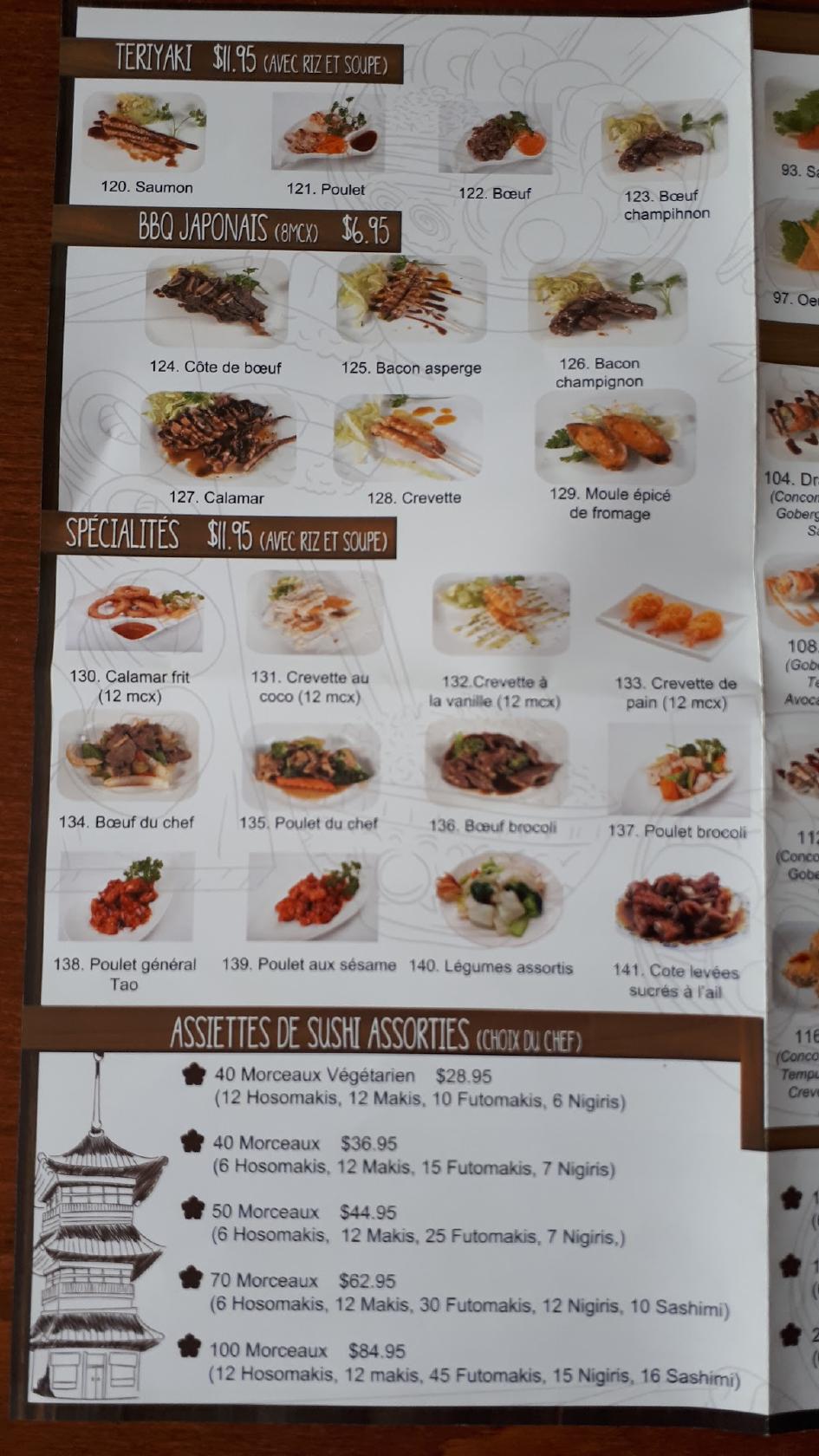 Menu au ITACHO SUSHI À VOLONTÉ restaurant, Trois-Rivières