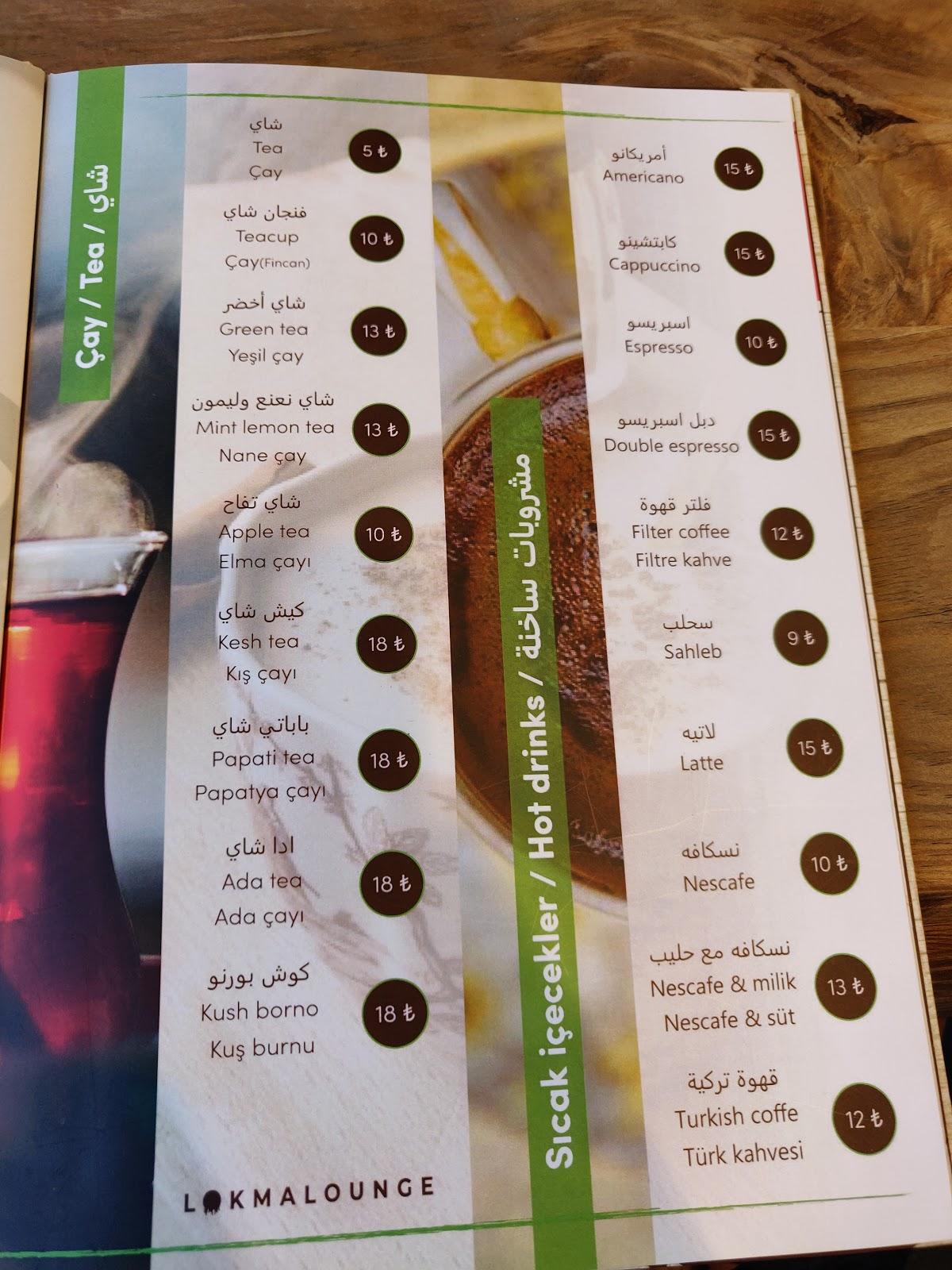 Carta de Lokma Lounge, Estambul