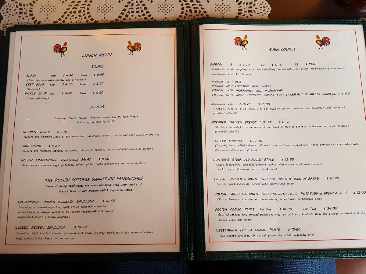 Menu at Polish Cottage restaurant, Tucson, E Broadway Blvd