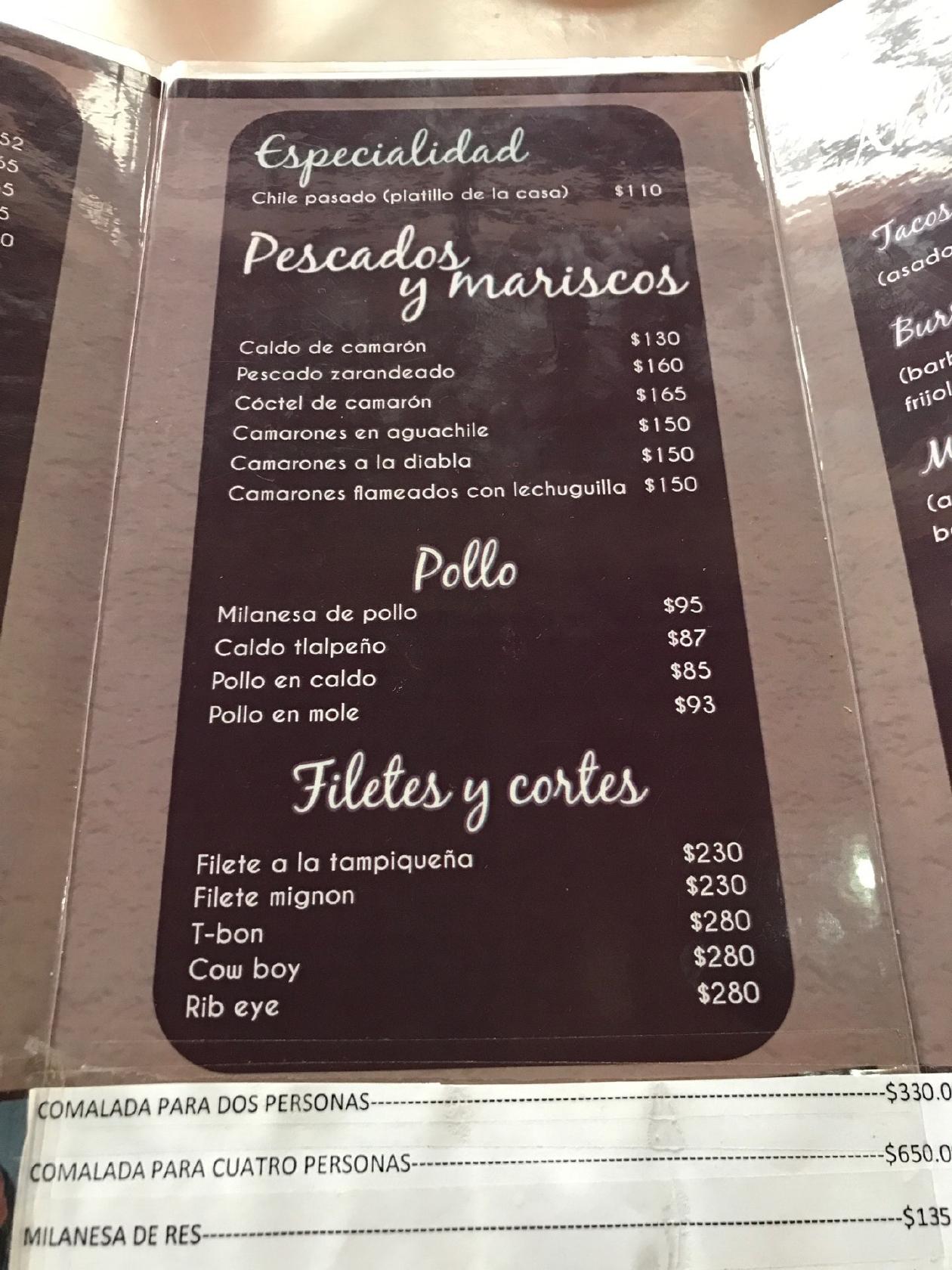 Menu at Restaurante Verónica, Creel