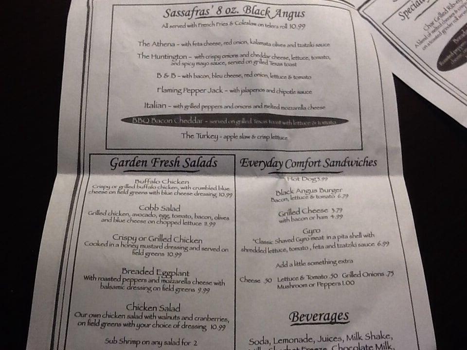 Menu at Sassafras Restaurant & Ice Cream, Shelton
