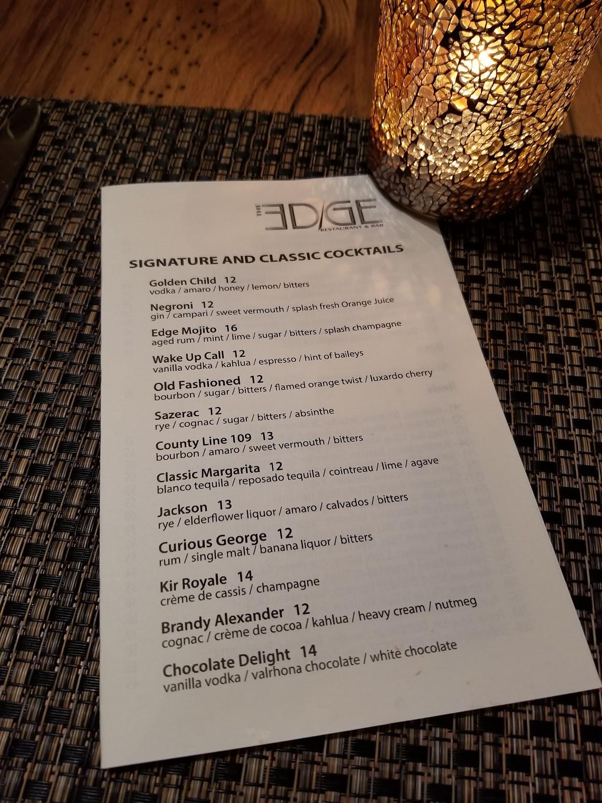 Menu at The Edge Restaurant, Jackson