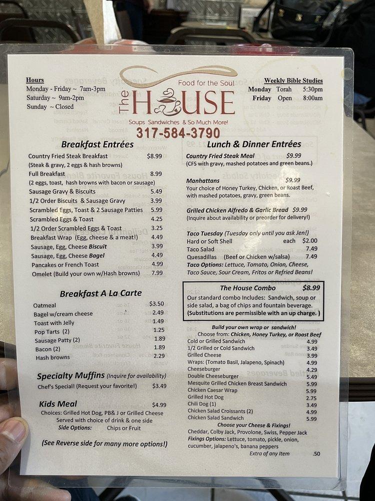 Menu at The House cafe, Mooresville