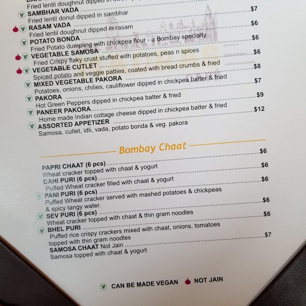 Menu at The Madras Cafe, Orlando
