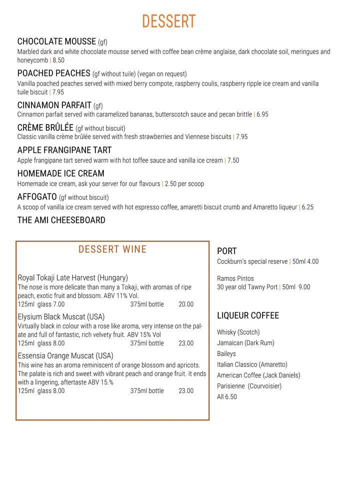 Menu at Ami Bistro restaurant, Worthing