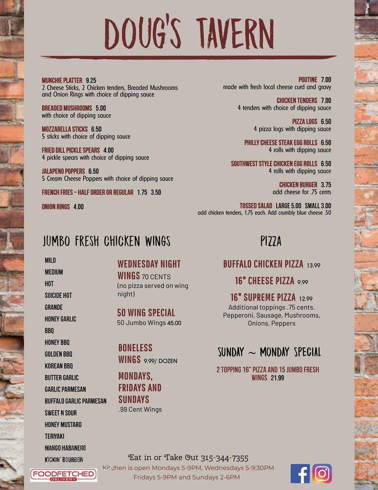 Menu at Doug's Tavern pub & bar, Heuvelton, 36 N State St