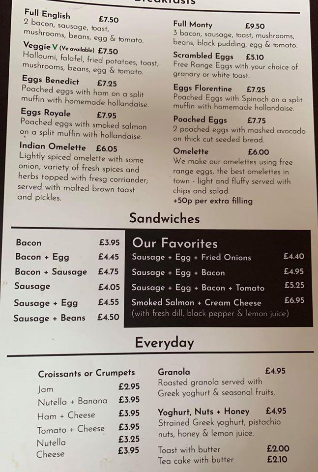 Menu at Ghale’s Coffee Lounge cafe, Wolverhampton