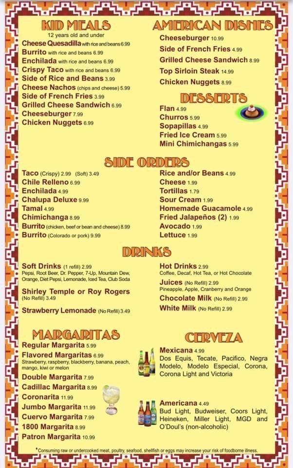 Menu at Los IV Hermanos restaurant, Ocean Shores