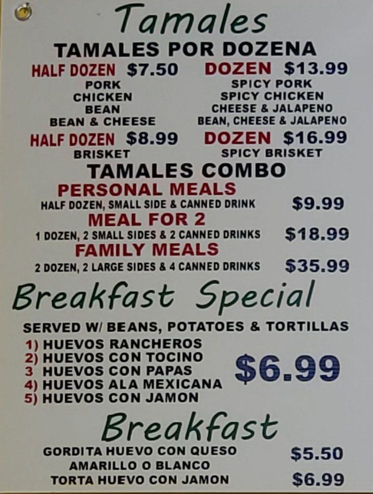 Menu at Los Toritos Tamales restaurant, Pearland