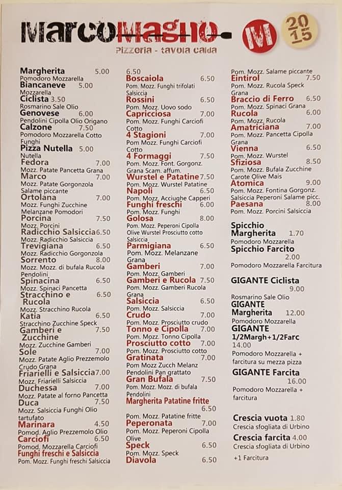 Speisekarte von Pizzeria Marco Monte Magno, Urbino