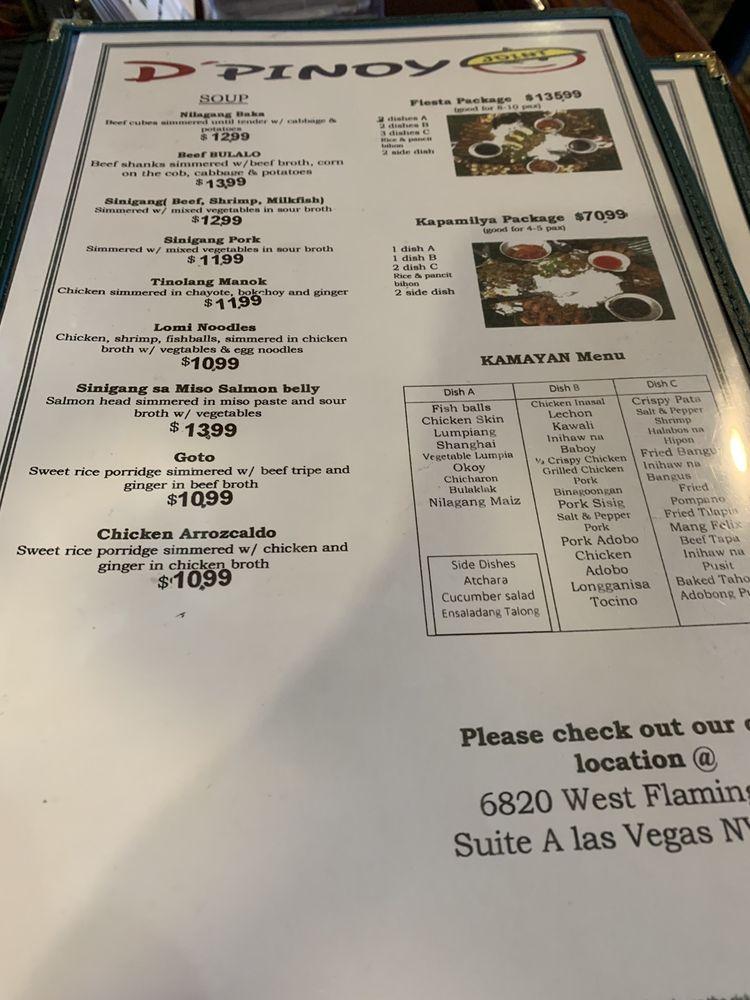 Carta del restaurante D' Pinoy Joint Flamingo, Las Vegas, W Flamingo Rd