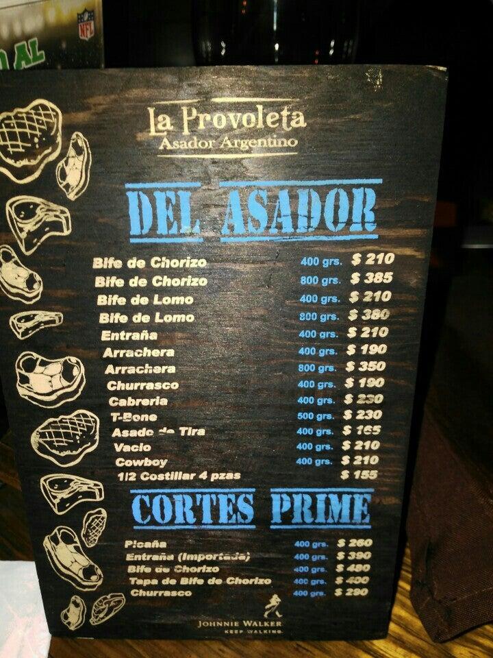 Carta del restaurante La Provoleta Rhin, Ciudad del México, Rio Rhin 72