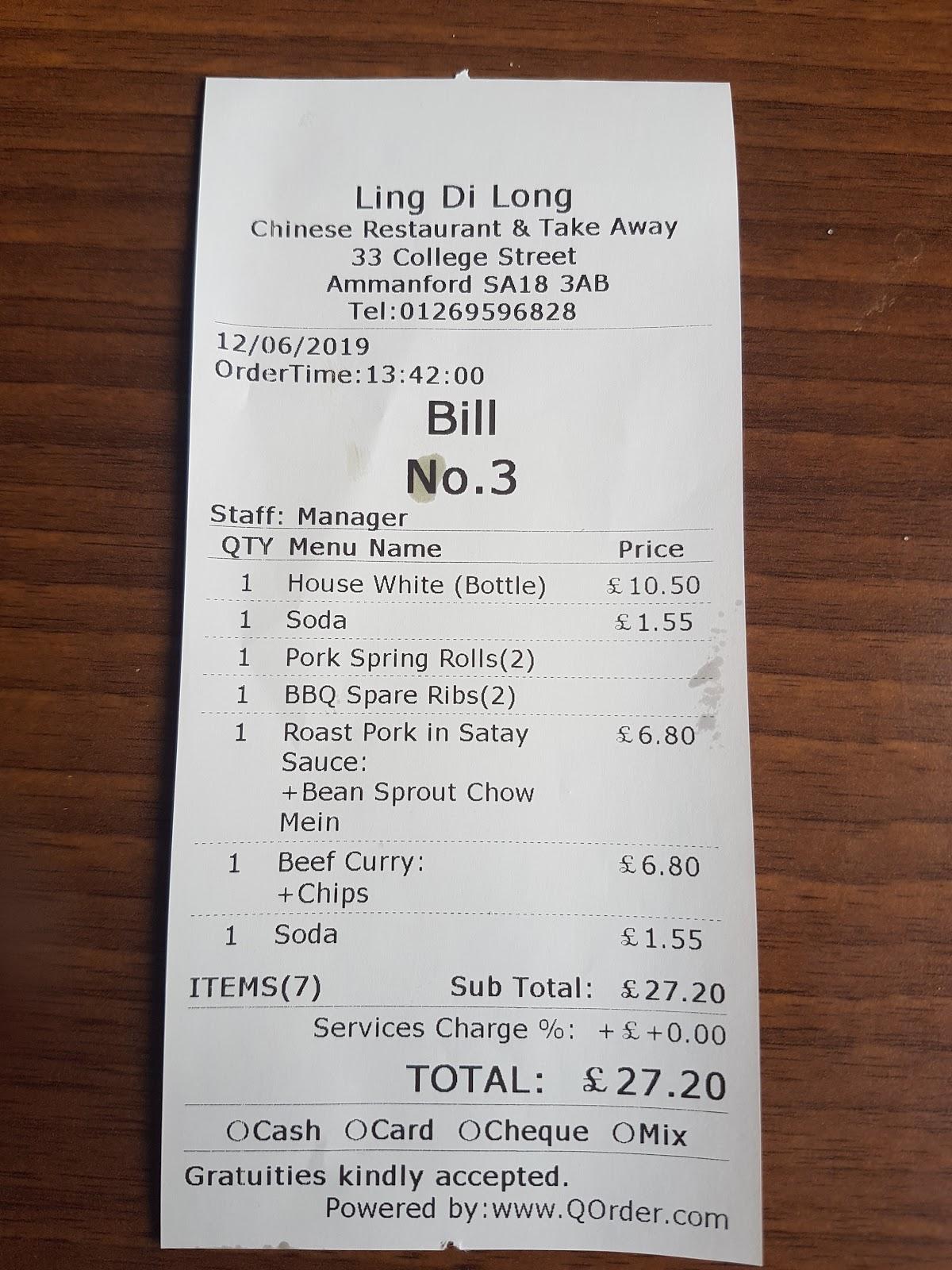 Menu at Ling Di Long restaurant, Ammanford