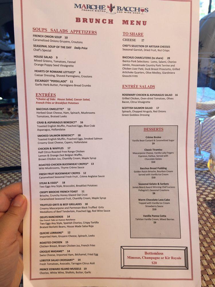 Menu at Marché Bacchus pub & bar, Las Vegas
