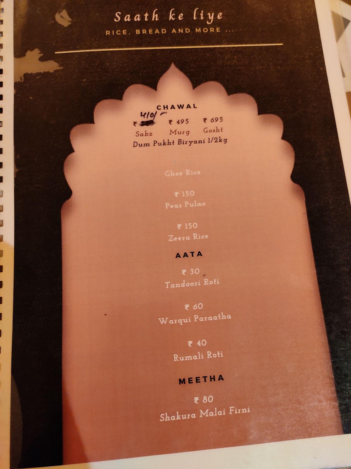 Menu at Zayk-e-Awadh, Pune