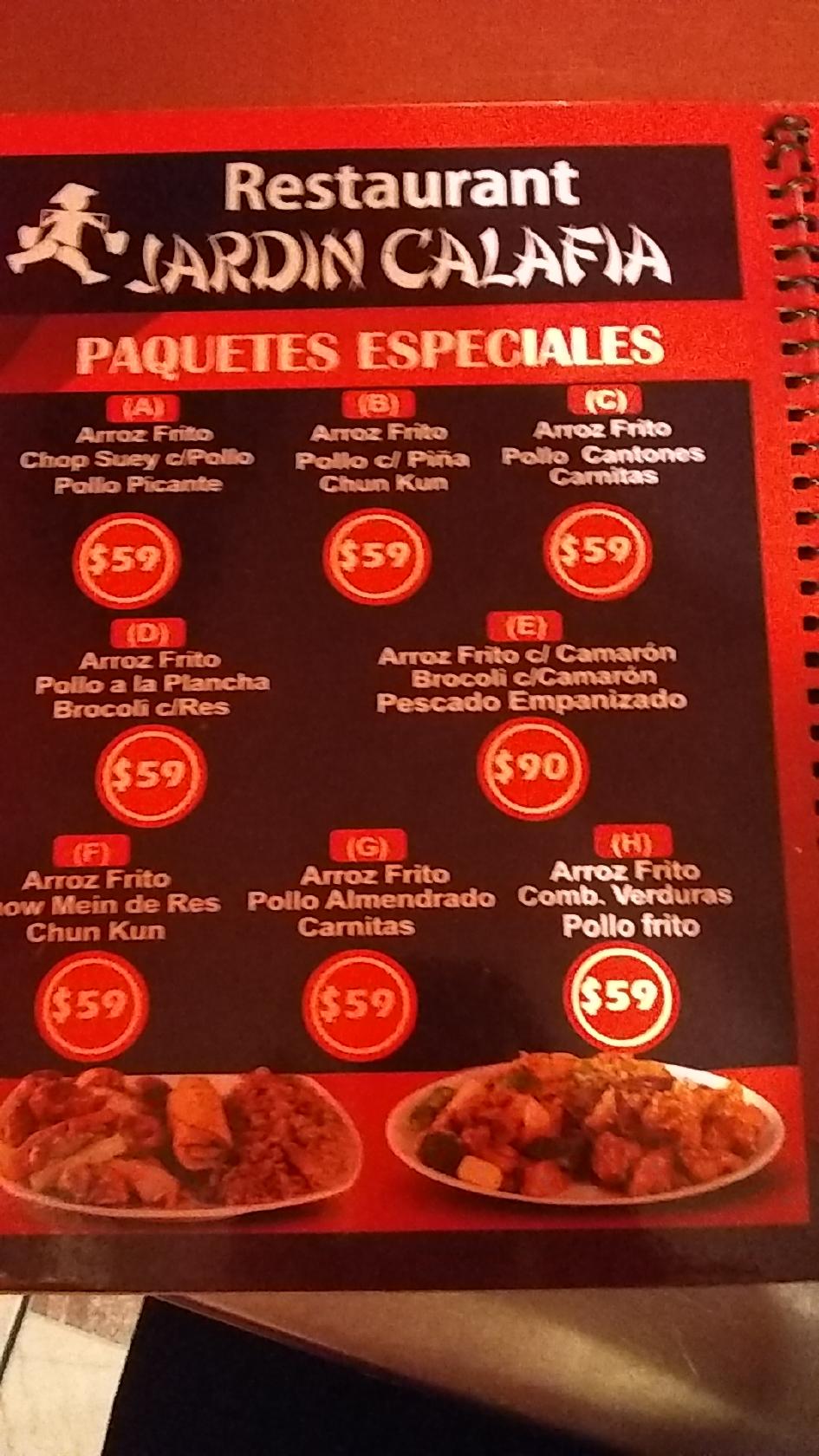 Carta de Jardin Calafia Restaurant Comida China, Mexicali