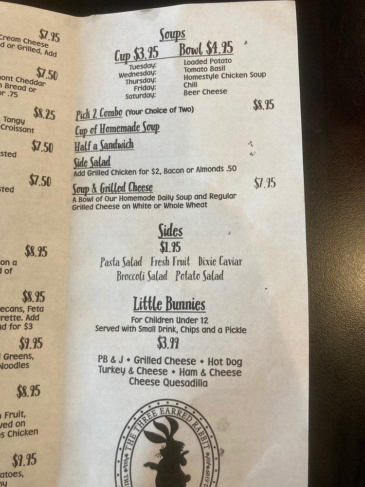 Menu at Three Earred Rabbit restaurant, Leeds