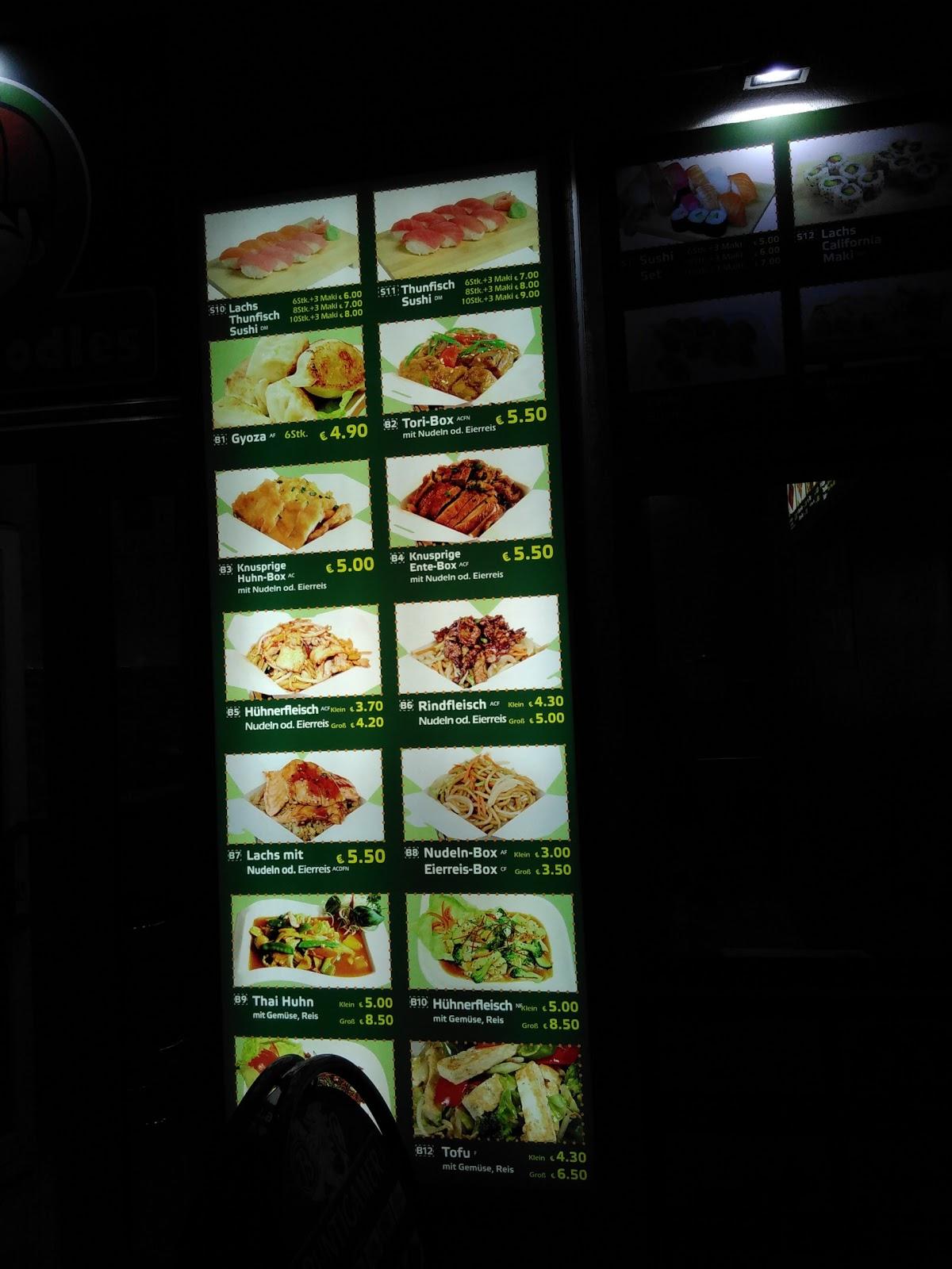 Menu at Yami Noodles restaurant, Vienna