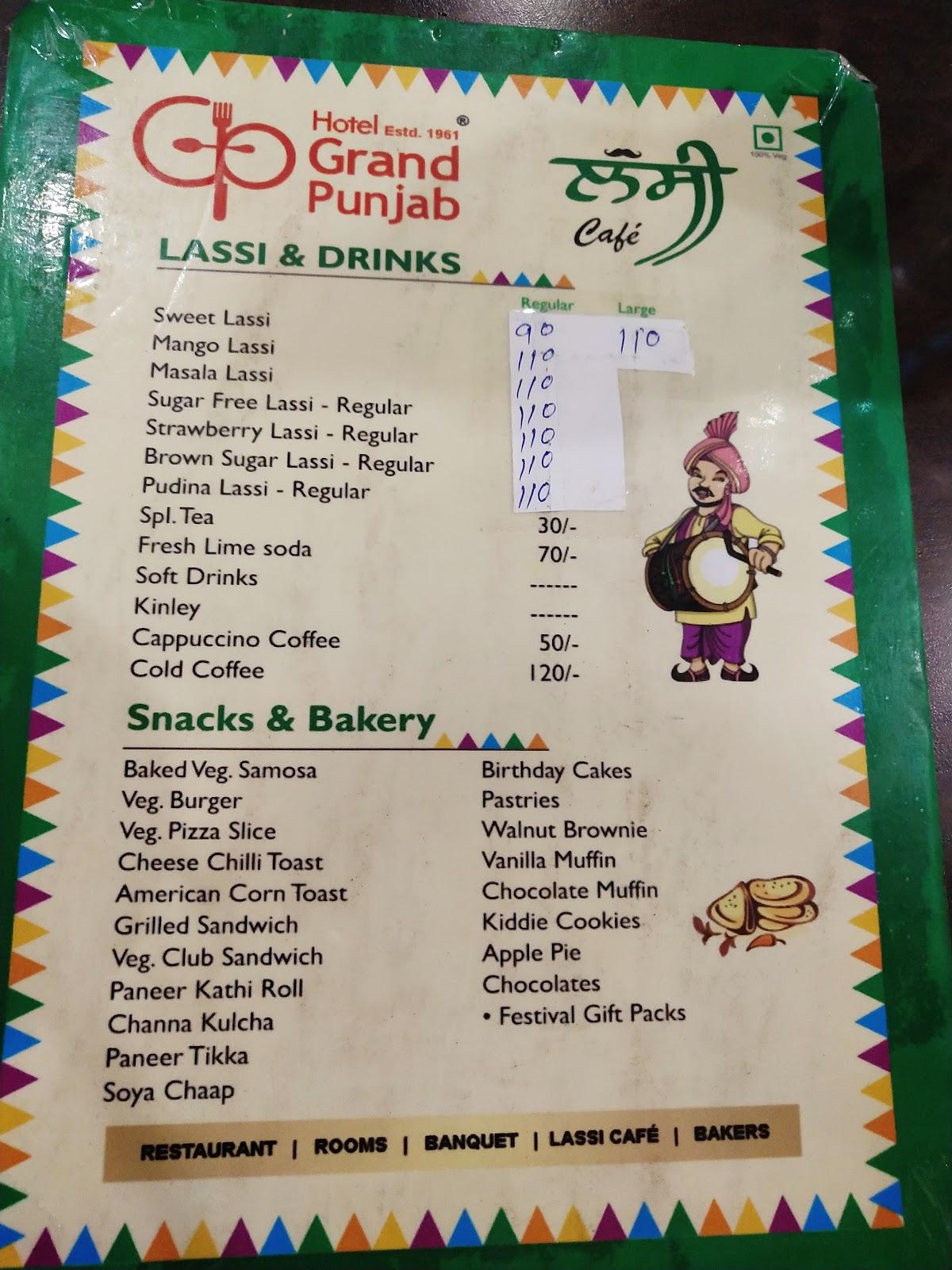 Menu at Banur Grand Lassi, Banur