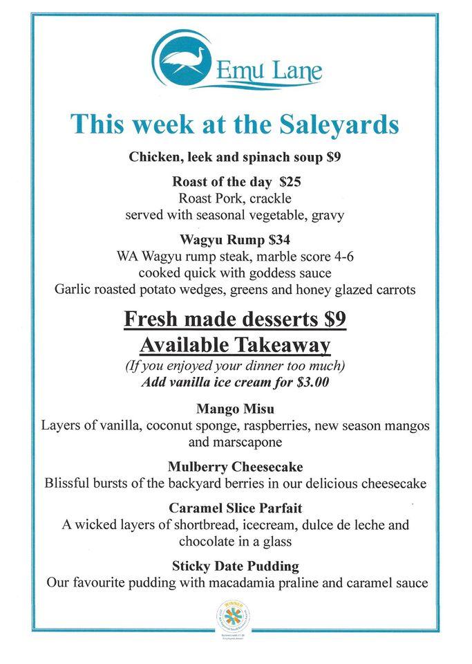 Menu at Emu Lane Coffee Cart cafe, Katanning