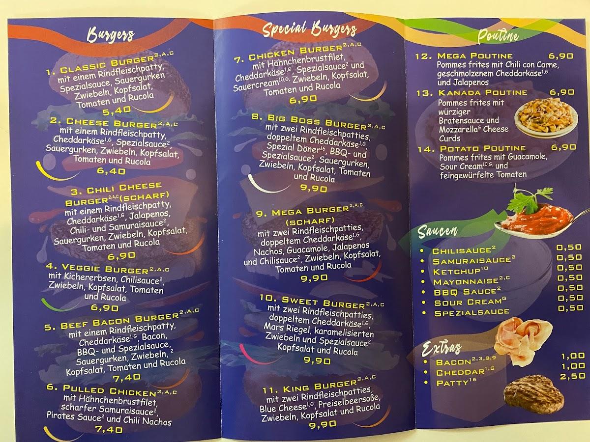 Menu at Five Star Burger restaurant, Frankfurt
