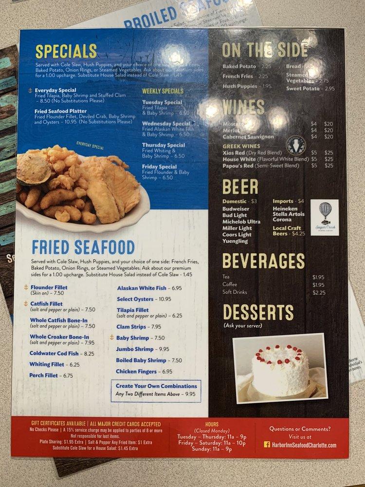 Menu at Harbor Inn Seafood restaurant, Charlotte