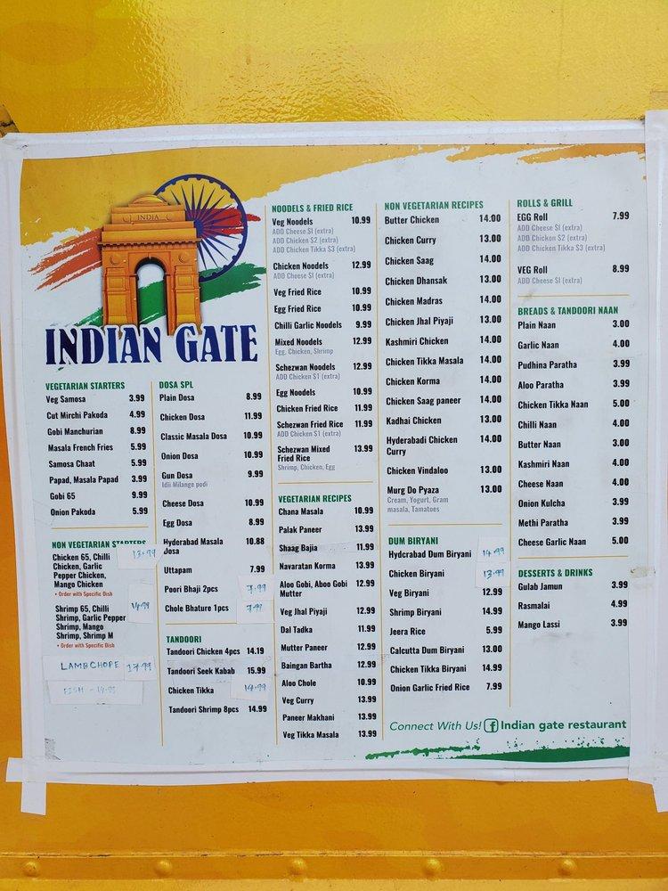 Menu at Indian Gate Restaurant, Miami, NW Lejeune Rd