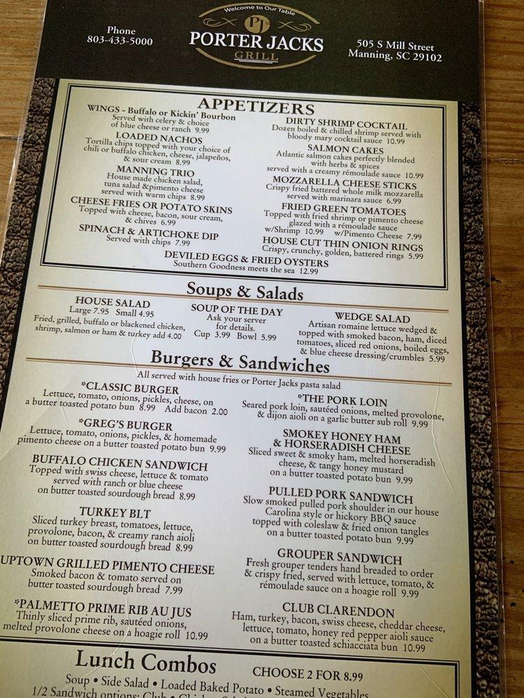 Menu at Porter Jacks Grill steakhouse, Manning