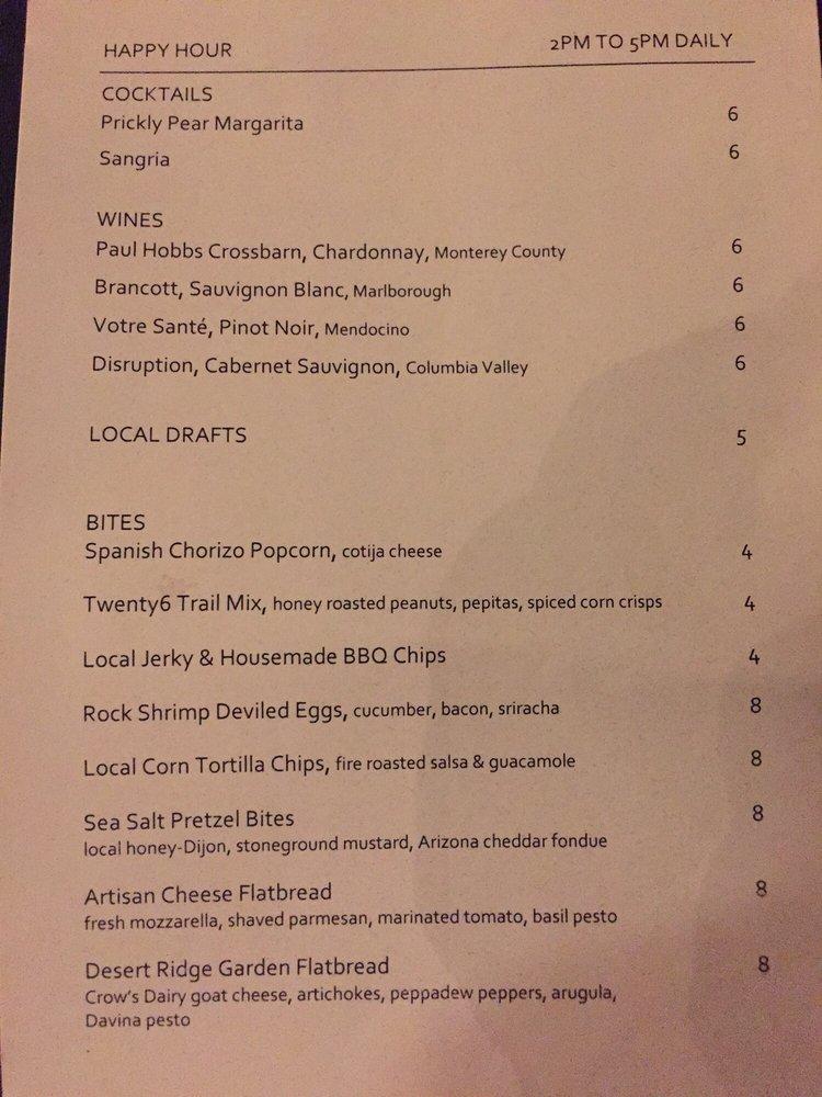 Menu at Twenty6 pub & bar, Phoenix