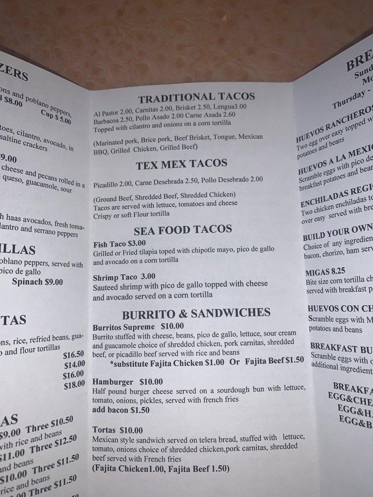 Menu at Taco Regio restaurant, Arlington, W Arkansas Ln #107A