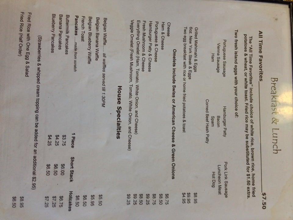 Menu at Times Coffee Shop Kailua restaurant, Kailua, 153 Hamakua Dr Ste A