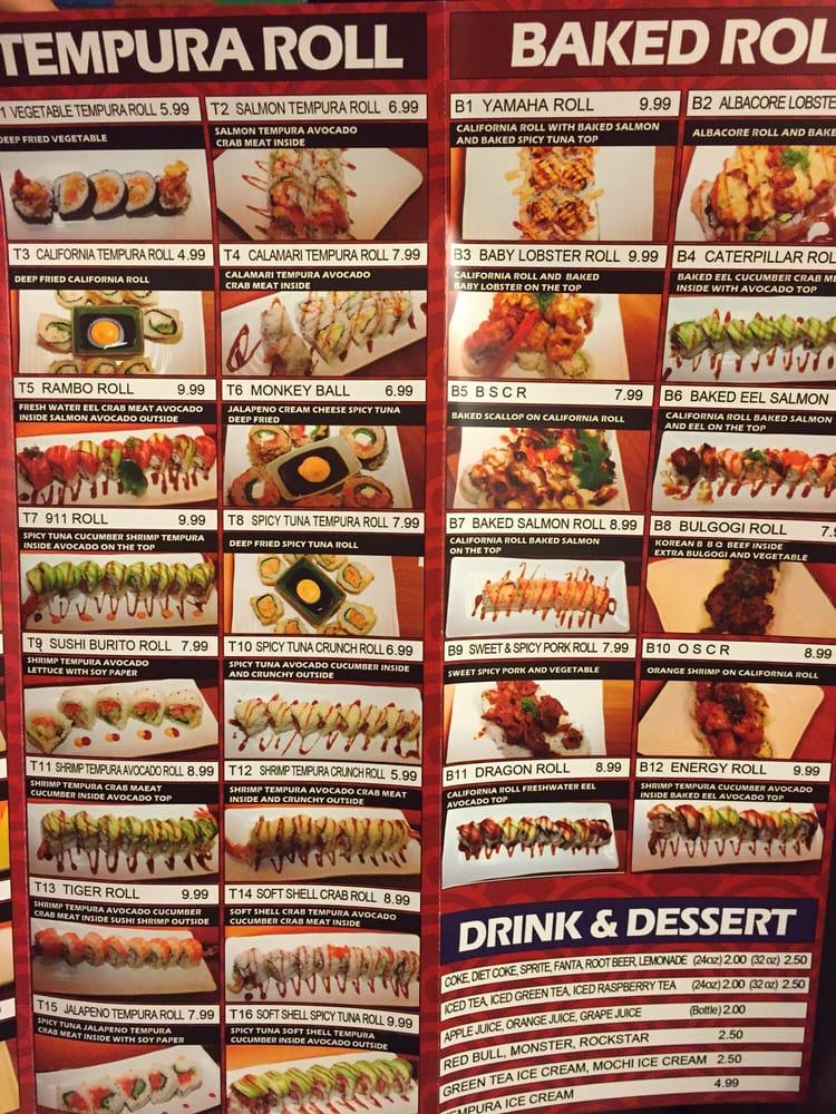 Menu at Yamaha Japanese Restaurant and Sushi Bar, Los Angeles